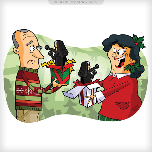 Christmas-Gift-Yankee-Swap-Boxing-Nun-Magaziine-Illustration – Brad ...