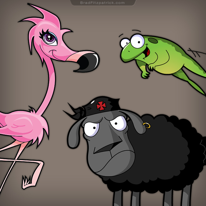 Frog-Flamingo-Sheepg-Character-Designs – Brad Fitzpatrick