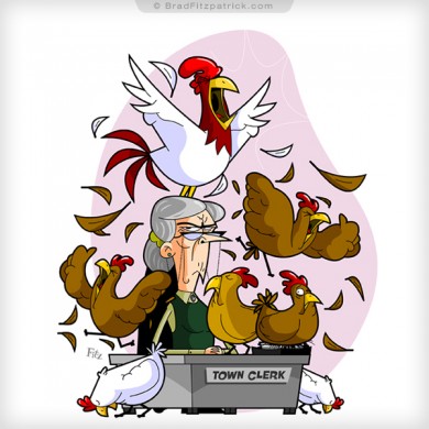 Rooster-Chickens-Old-Lady-Desk-Spot-Magaziine-Illustration – Brad ...